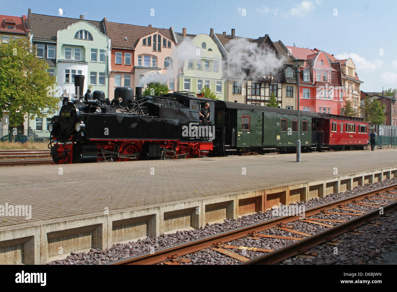 A train with a historic Mallet locomotive from 1897 of the Harz narrow ...