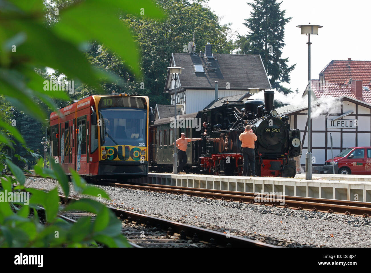 A train with a historic Mallet locomotive from 1897 of the Harz narrow ...