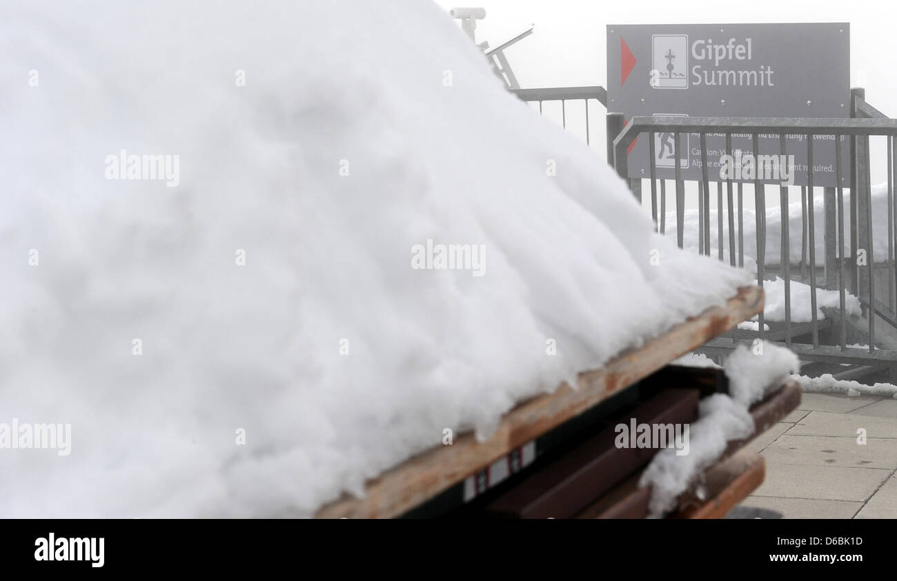 Ale-benches are covered with fresh snow at the Zugspitze mountain near ...