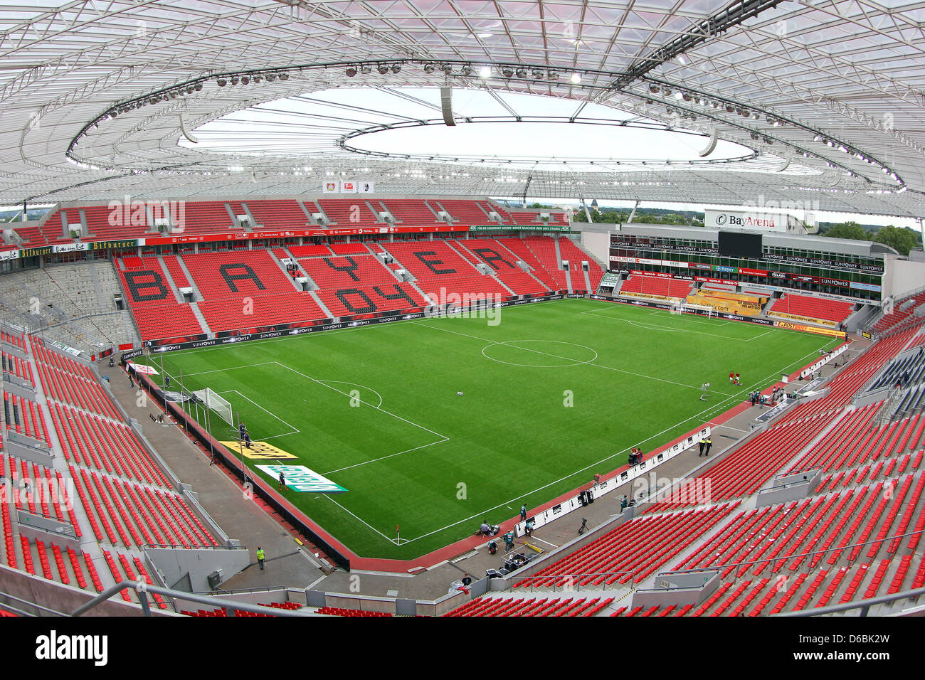 The empty BayArena is pictured prior to the Bundesliga soccer match ...