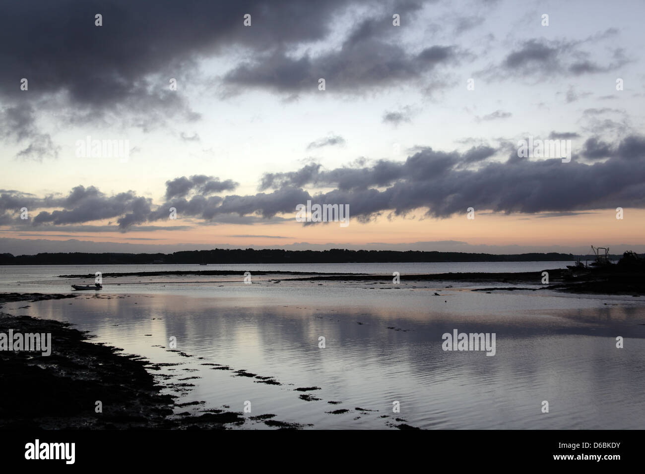 Sunrise over the Gulf du Morbihan, near Locmariaquer, Brittany, France ...
