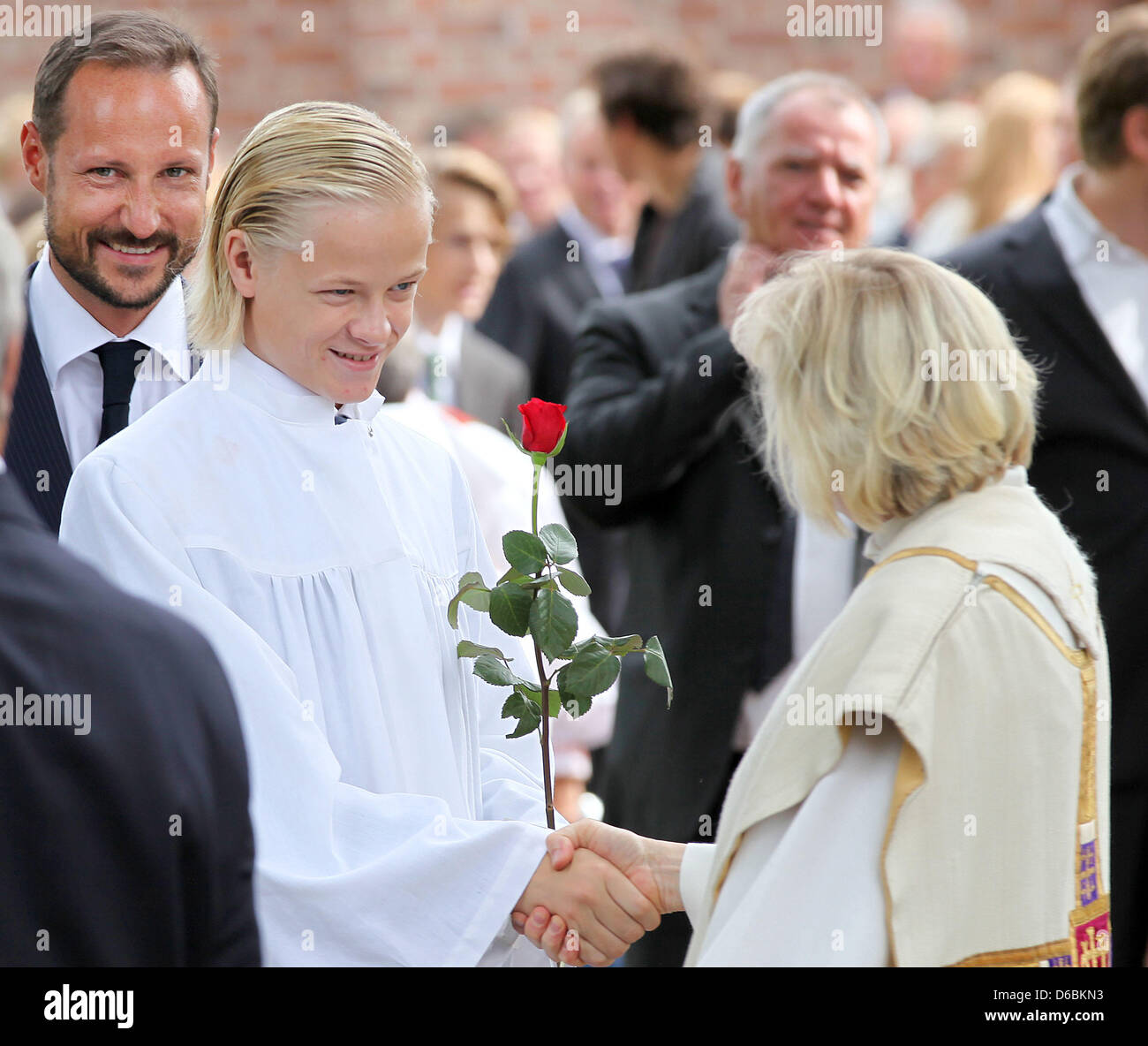 Crown Prince Haakon of Norway (L) and Marius Borg Hoiby, son of Princess Mette-Marit of Norway ...