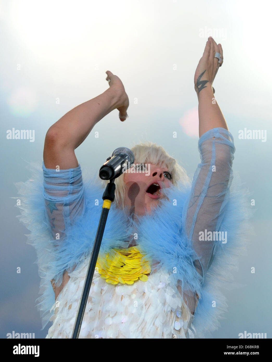 The lead singer of the band MIA, Mieze, performs with her band during ...