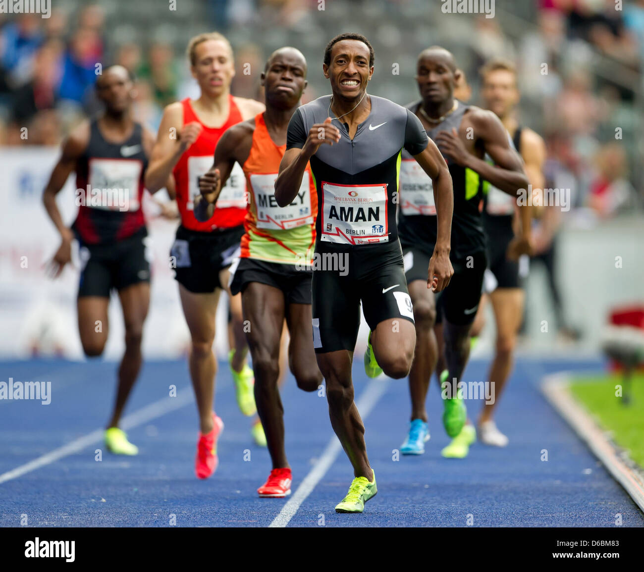 Ethiopian runner Mohammed Aman (front) wins the men's 800metre sprint ...