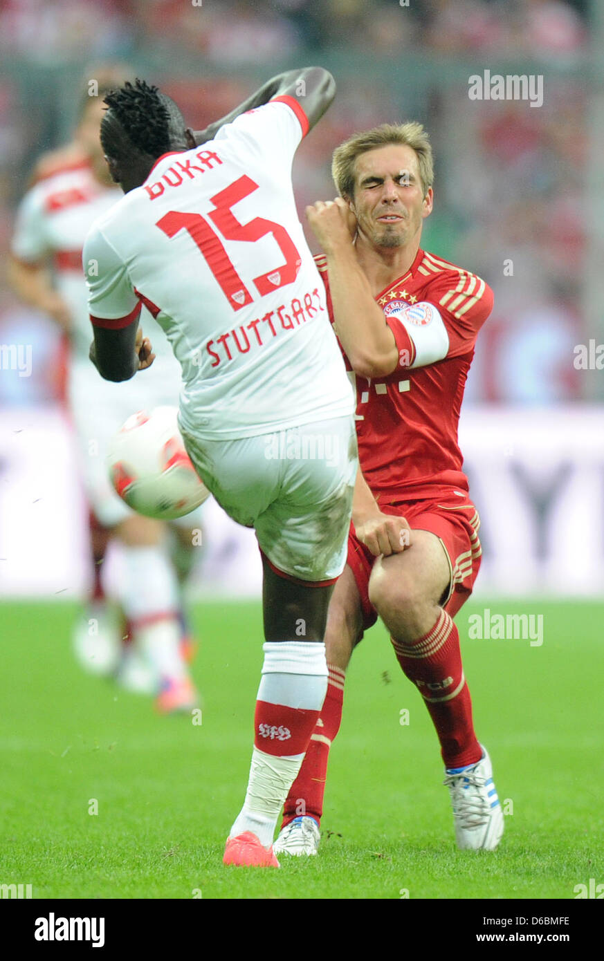 Bayern Munich's Philipp Lahm (R) vies for the ball with Stuttgart's ...