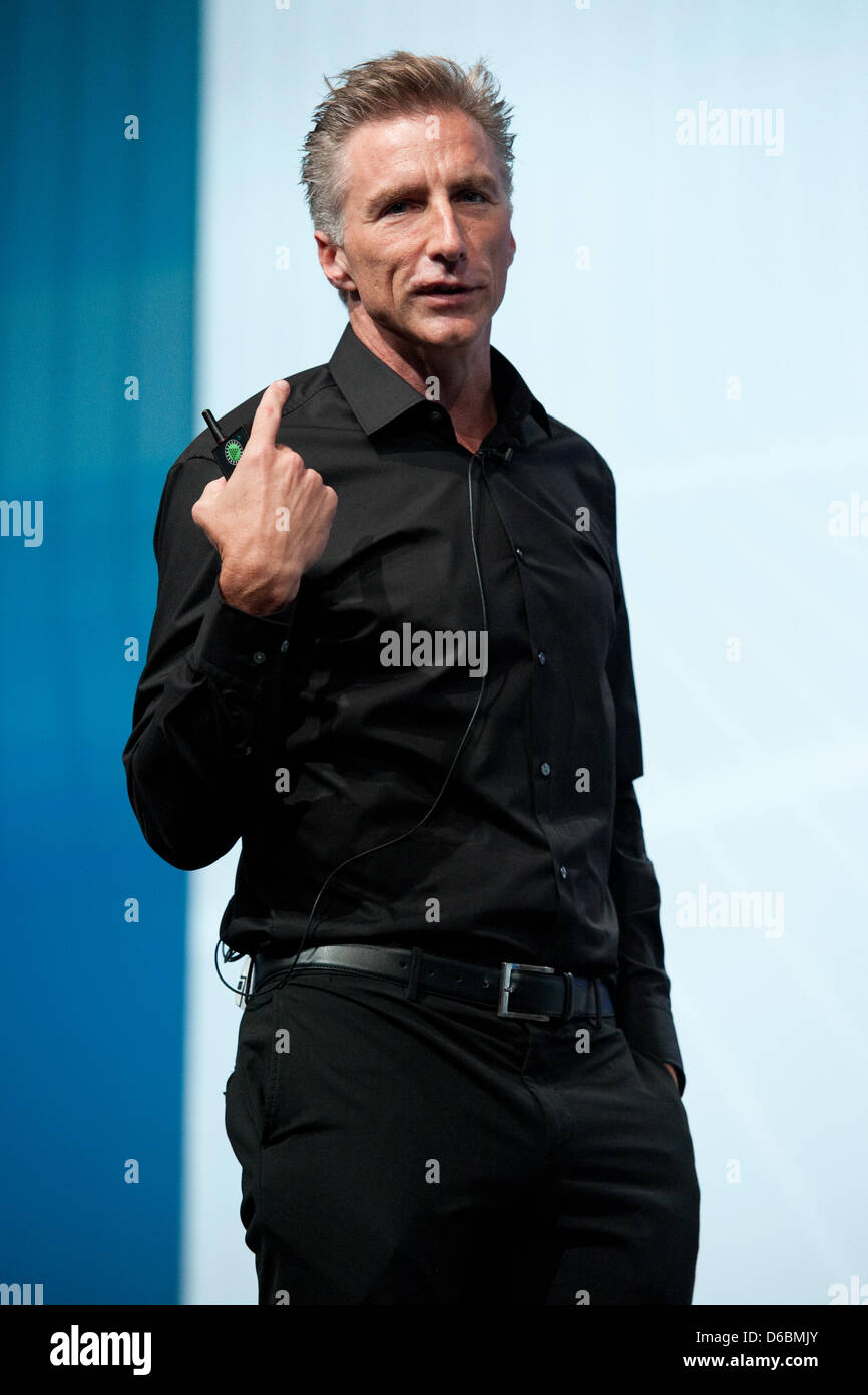 President of the Swiss company Logitech, Bracken P. Darrell, speaks at ...