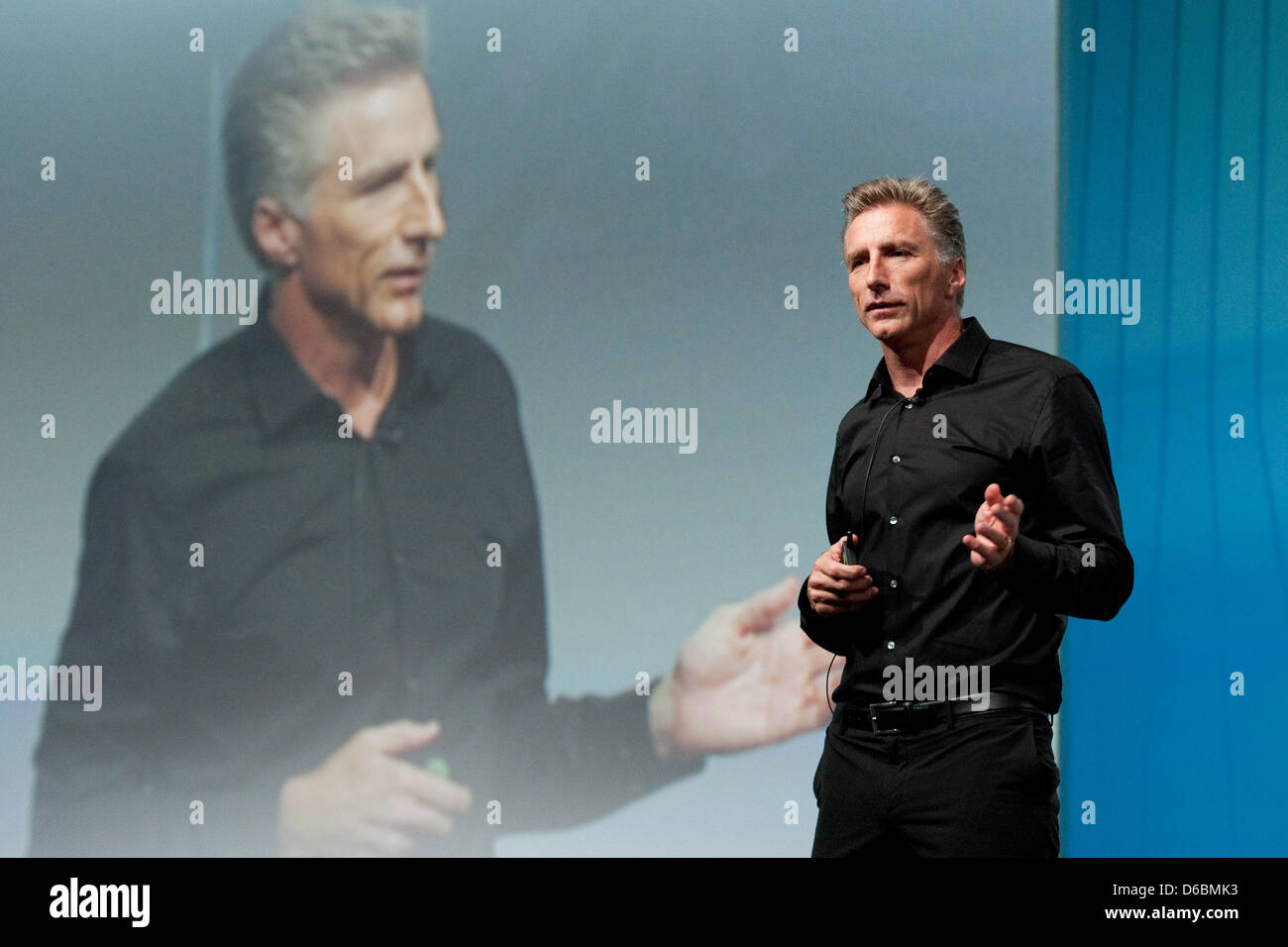 President of the Swiss company Logitech, Bracken P. Darrell, speaks at ...
