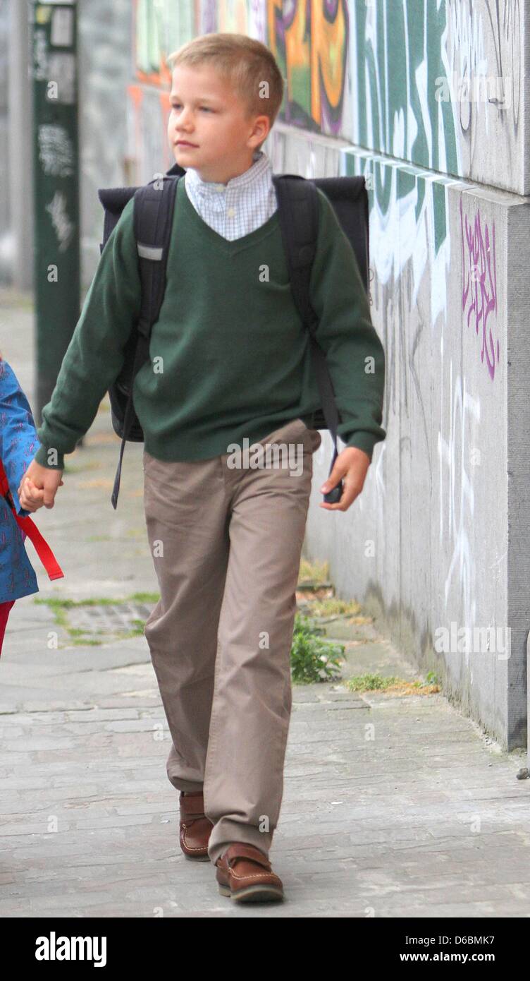 Prince Gabriel of Belgium arrives for his first day at school after ...