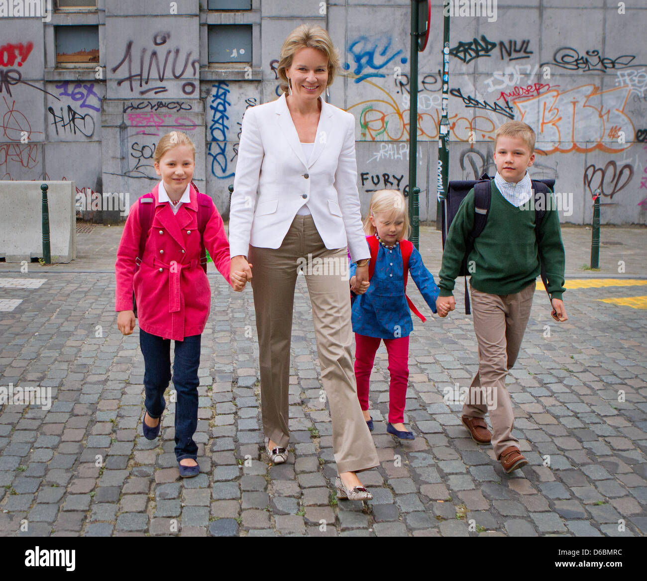 Princess Mathilde of Belgium (2nd L) and her children, Princess ...