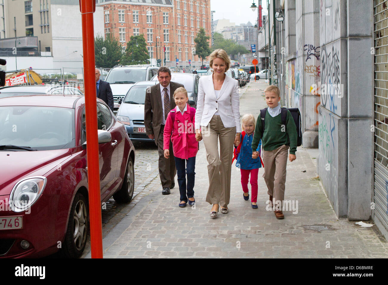 Princess Mathilde of Belgium (3-R) and her children, Princess Elisabeth ...