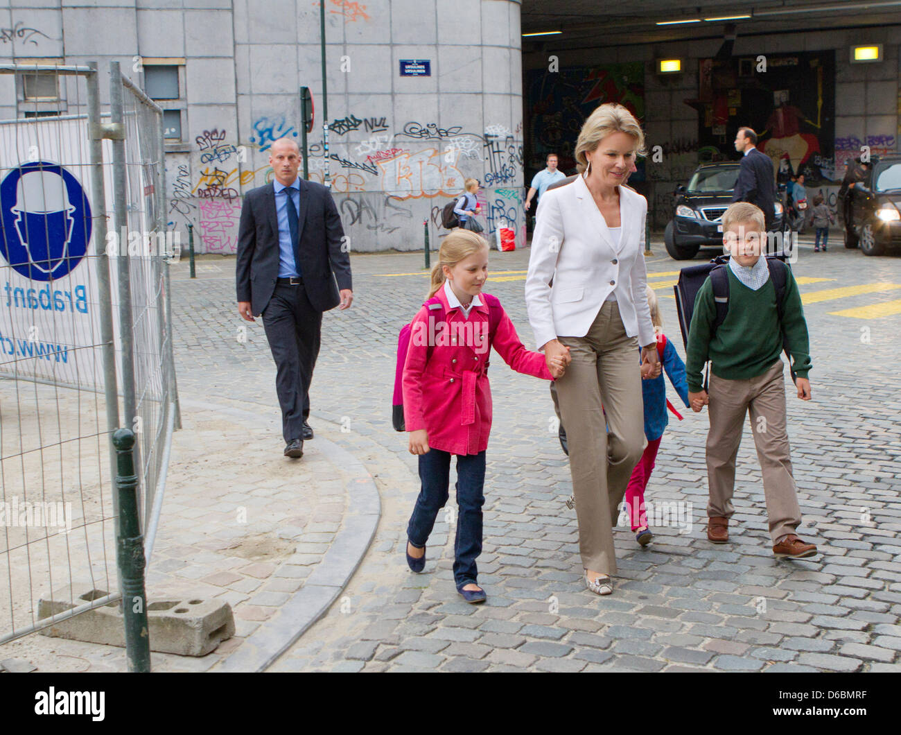Princess Mathilde of Belgium (3-R) and her children, Princess Elisabeth ...