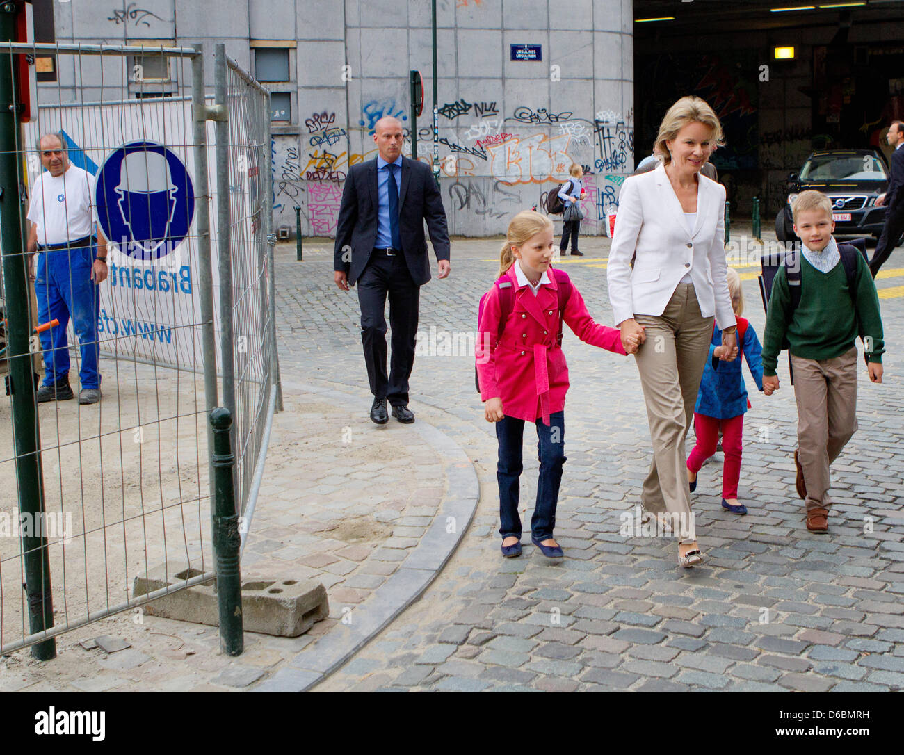 Princess Mathilde of Belgium (3-R) and her children, Princess Elisabeth ...