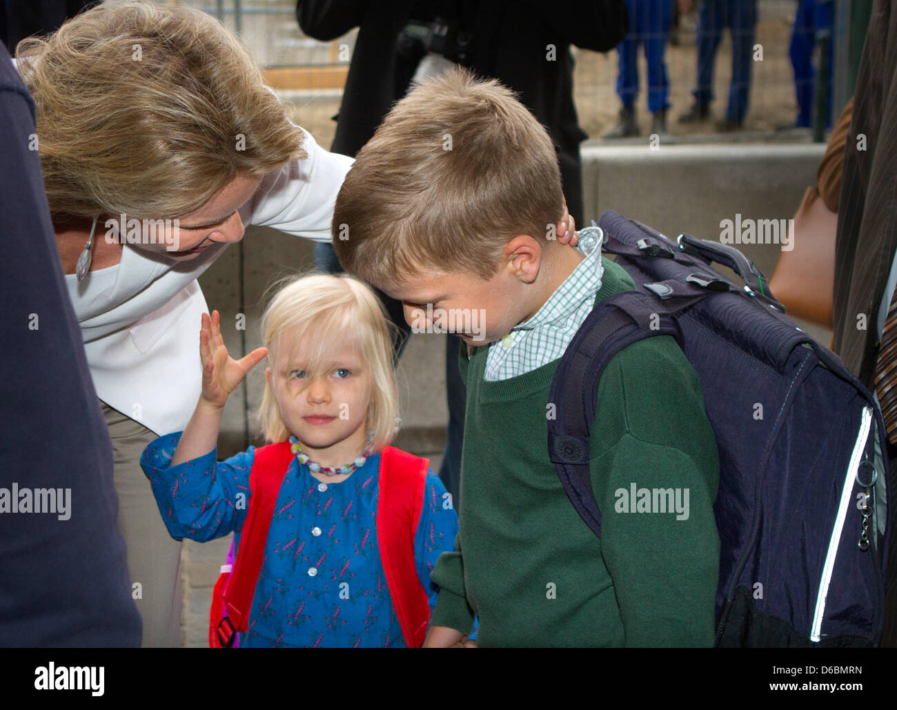 Princess Mathilde of Belgium (L) and her children, Princess Eleonore ...