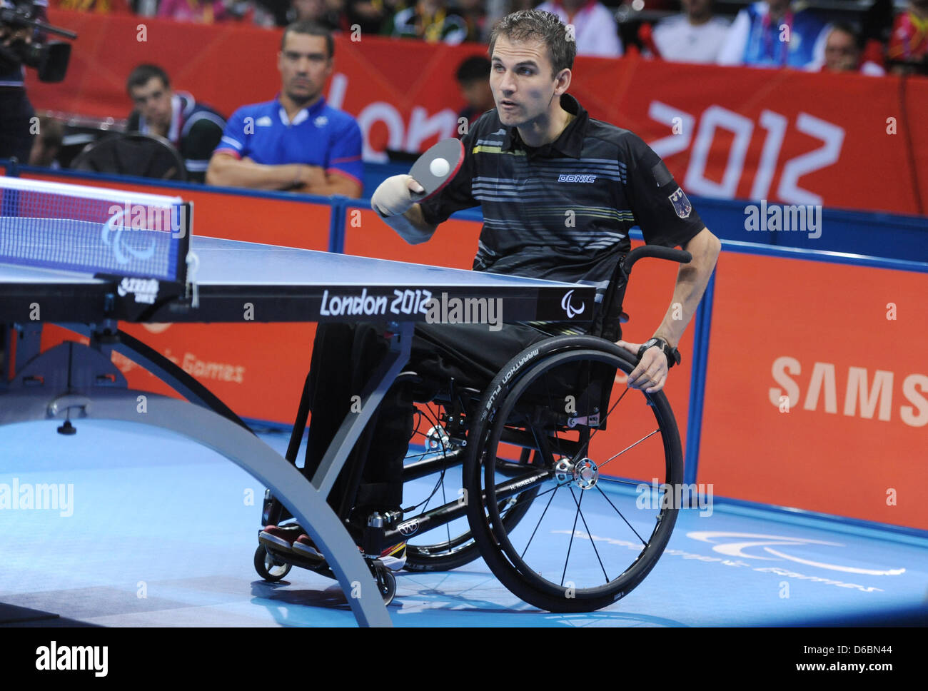 Holger Nikelis of Germany and Ducay (not seen) of France compete during ...