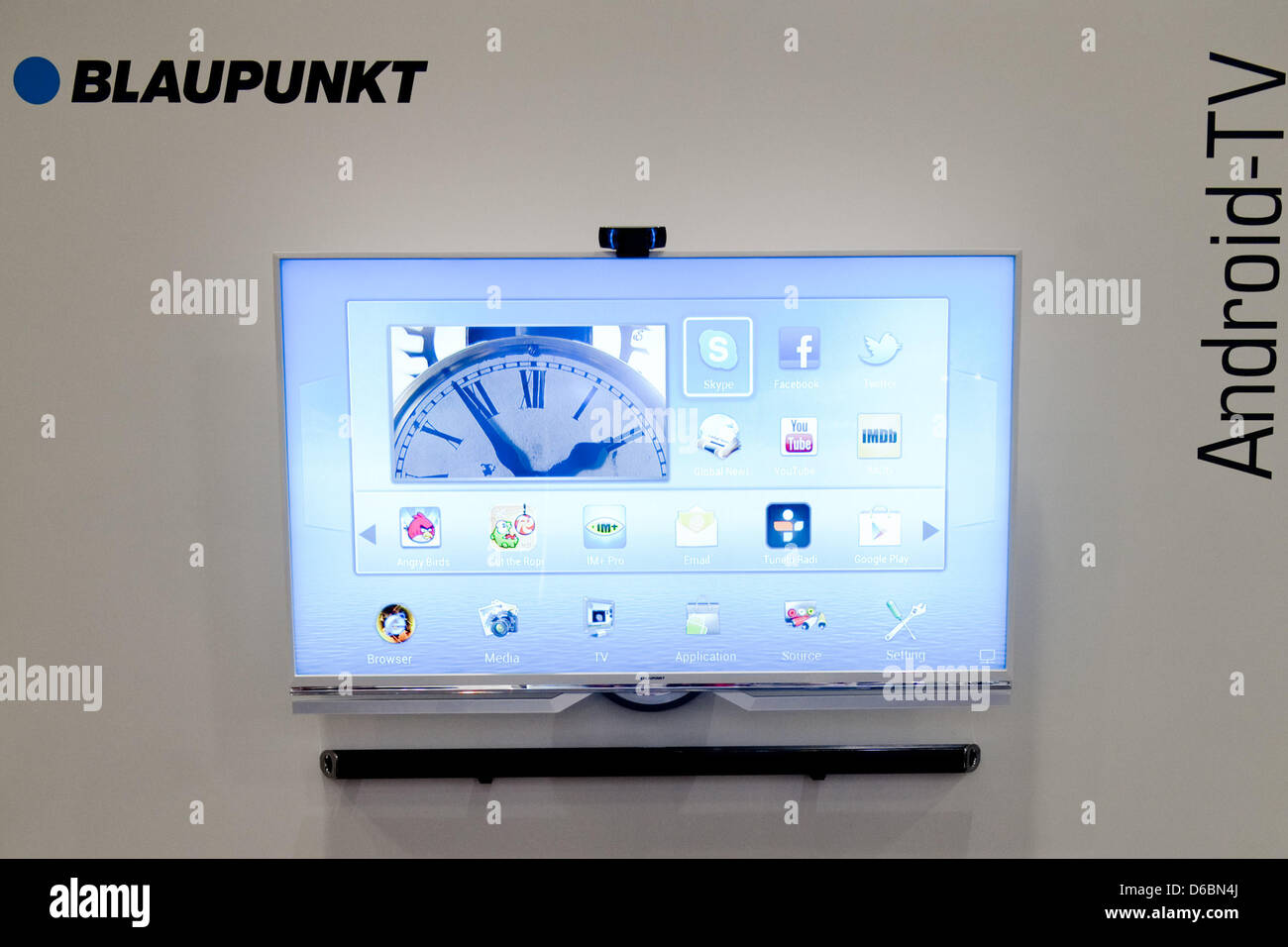 A flat-screen tv by German electronics manufacturer Blaupunkt is on ...