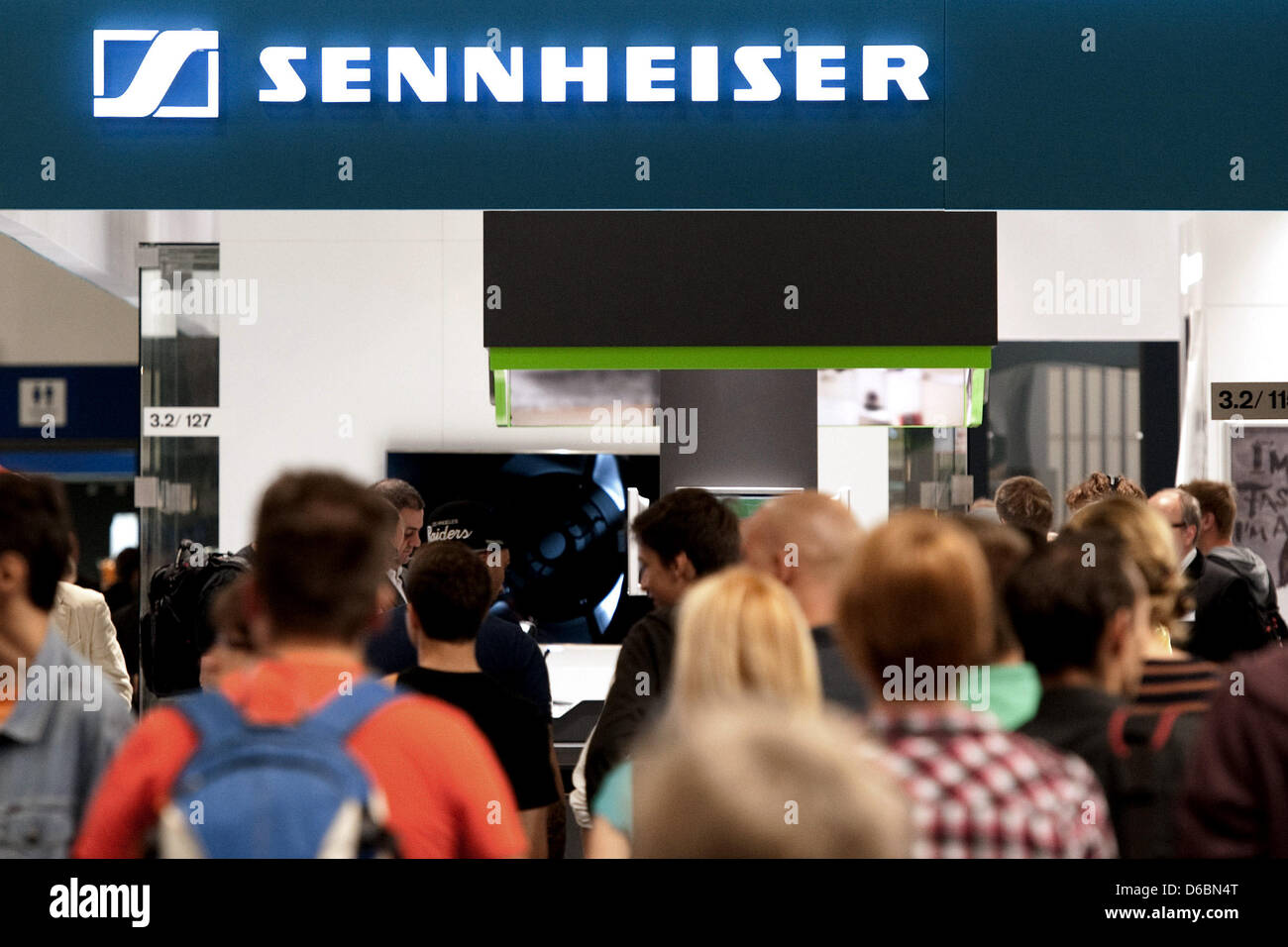 The booth of German electronics manufacturer Sennheiser at consumer ...