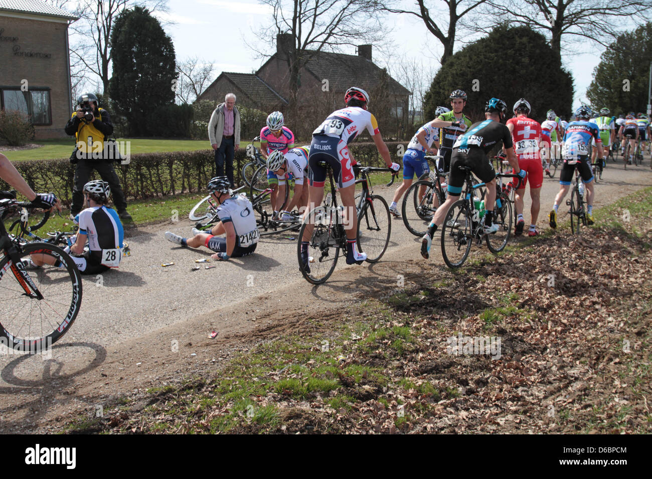 14.04.2013 Limburg province, Holland. Philippe Gilbert involved in a ...