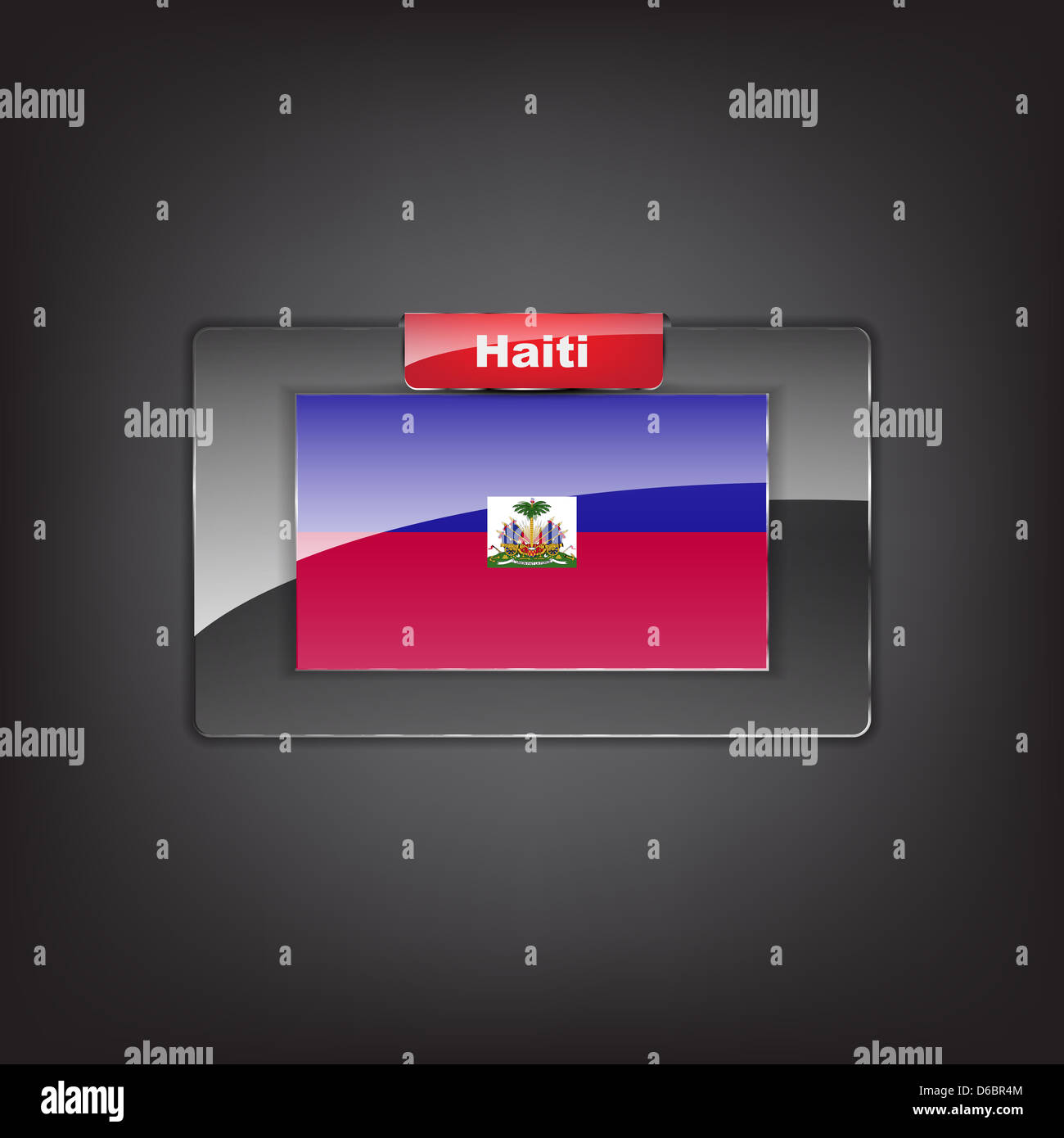 Glass button of the flag of Haiti with a red bow Stock Photo - Alamy