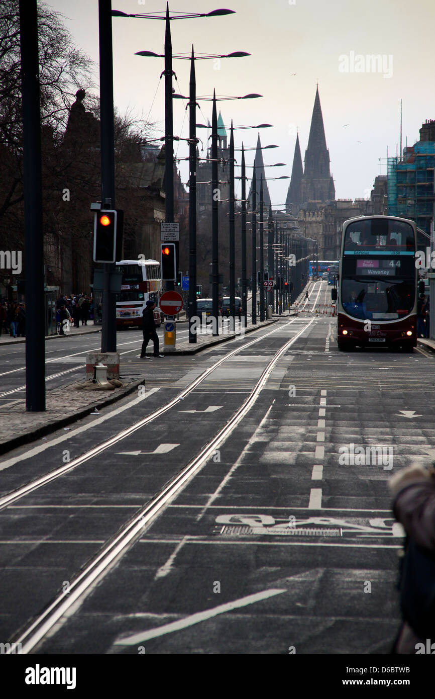 New tram lines in Edinburgh Princes Street Stock Photo - Alamy
