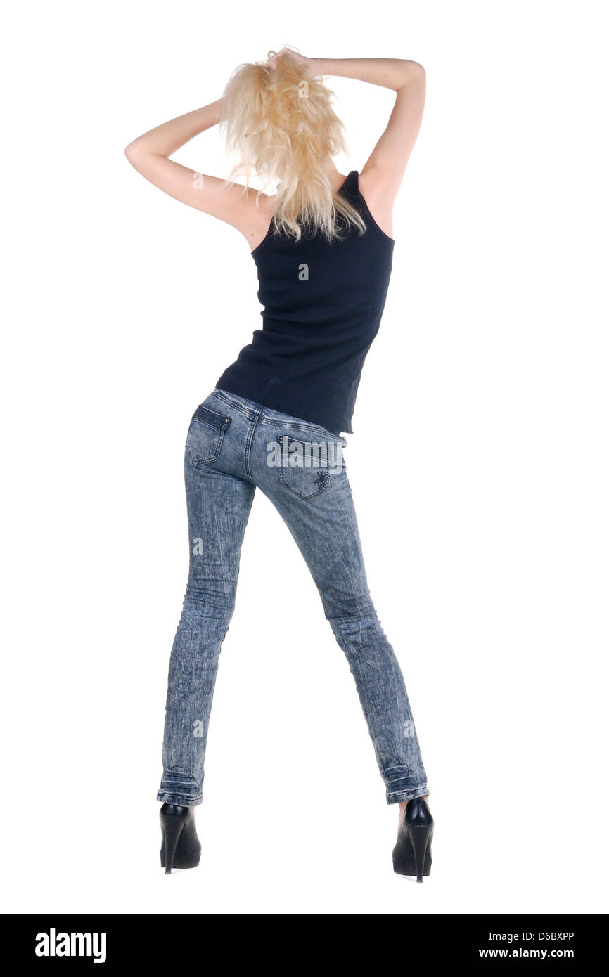 Blonde woman dancing back view hi-res stock photography and images - Alamy