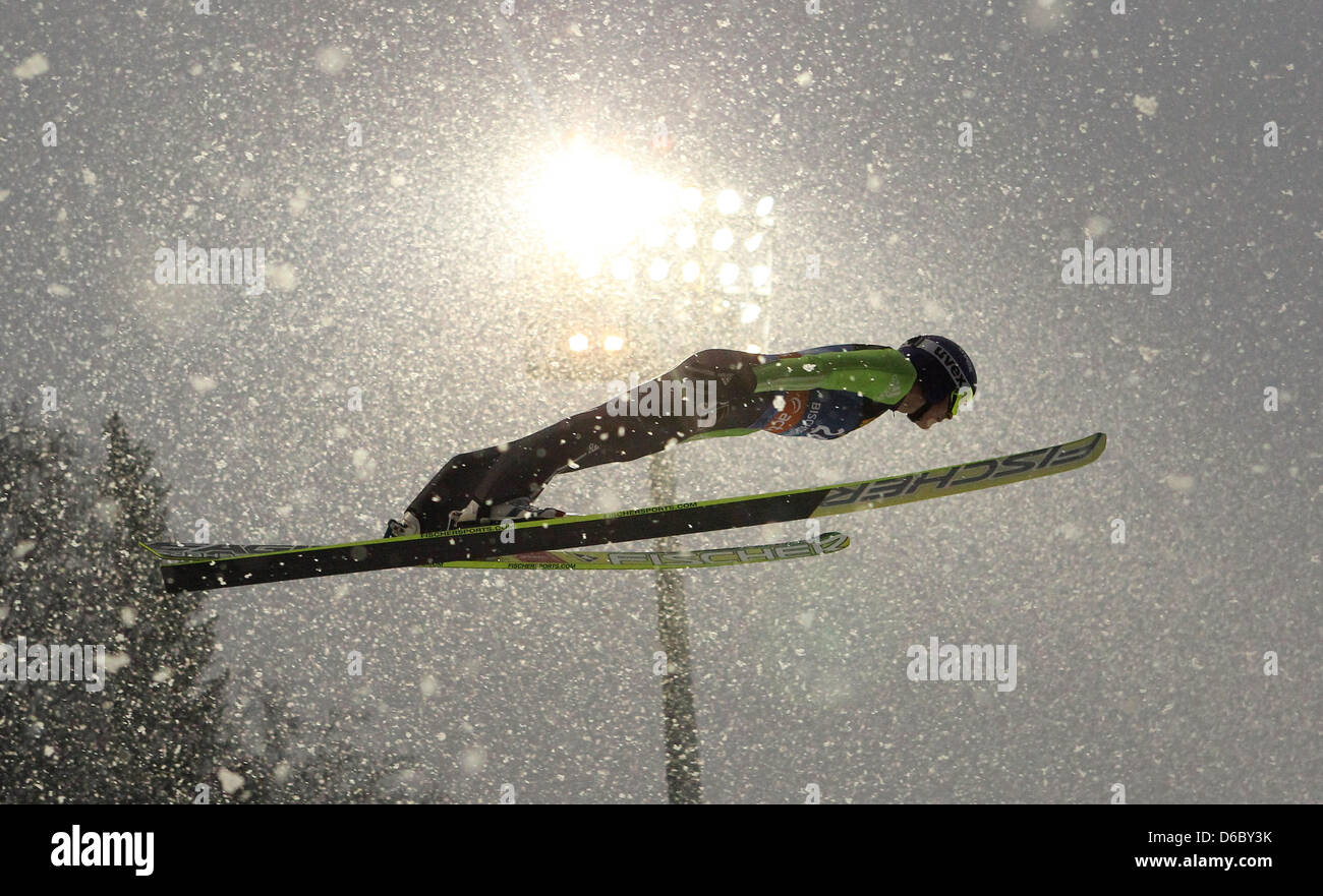 Russian ski jumper Anton Kalinitschenko takes a training jump during ...