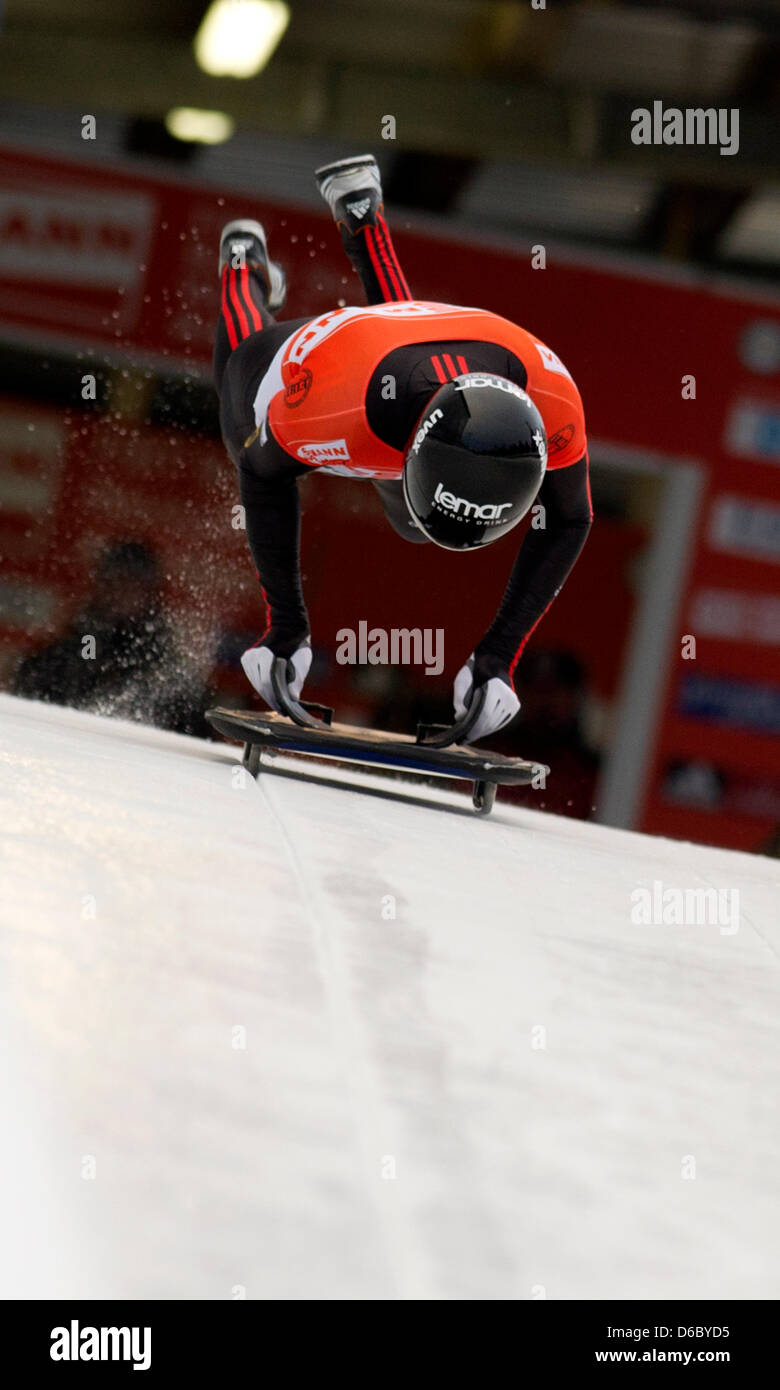 German skeleton pilot, Alexander Kroeckel, is pictured in action during ...