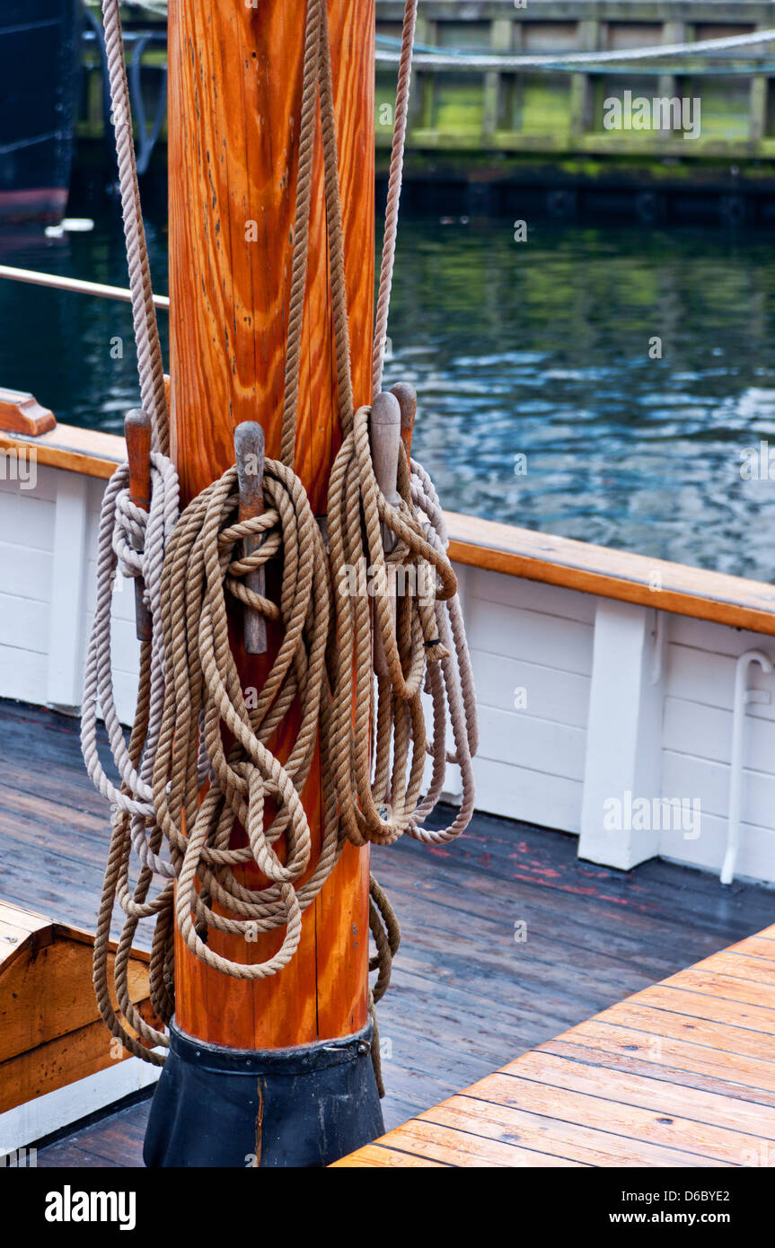 Ropes on tallship mast Stock Photo - Alamy