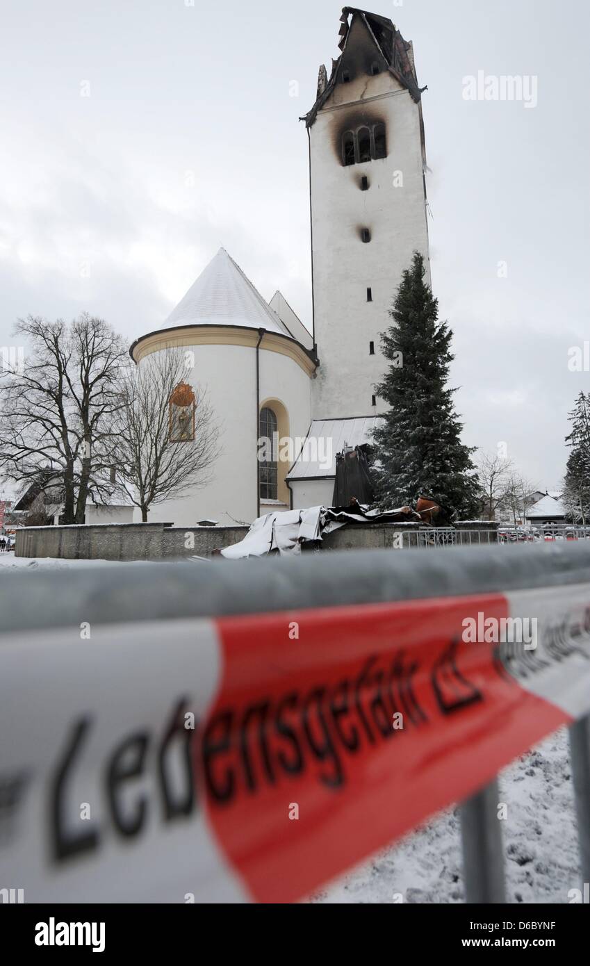 The burned out church tower of St. Nicholas Church is pictured in Wald ...