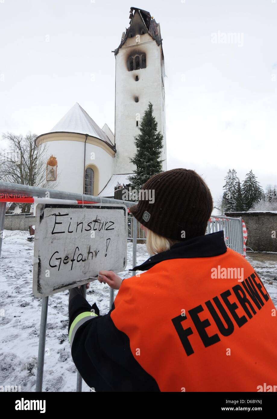 The burned out church tower of St. Nicholas Church is pictured in Wald ...