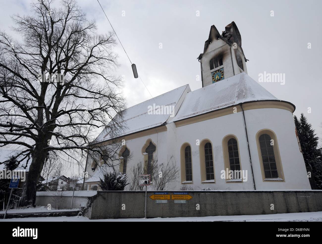 The burned out church tower of St. Nicholas Church is pictured in Wald ...