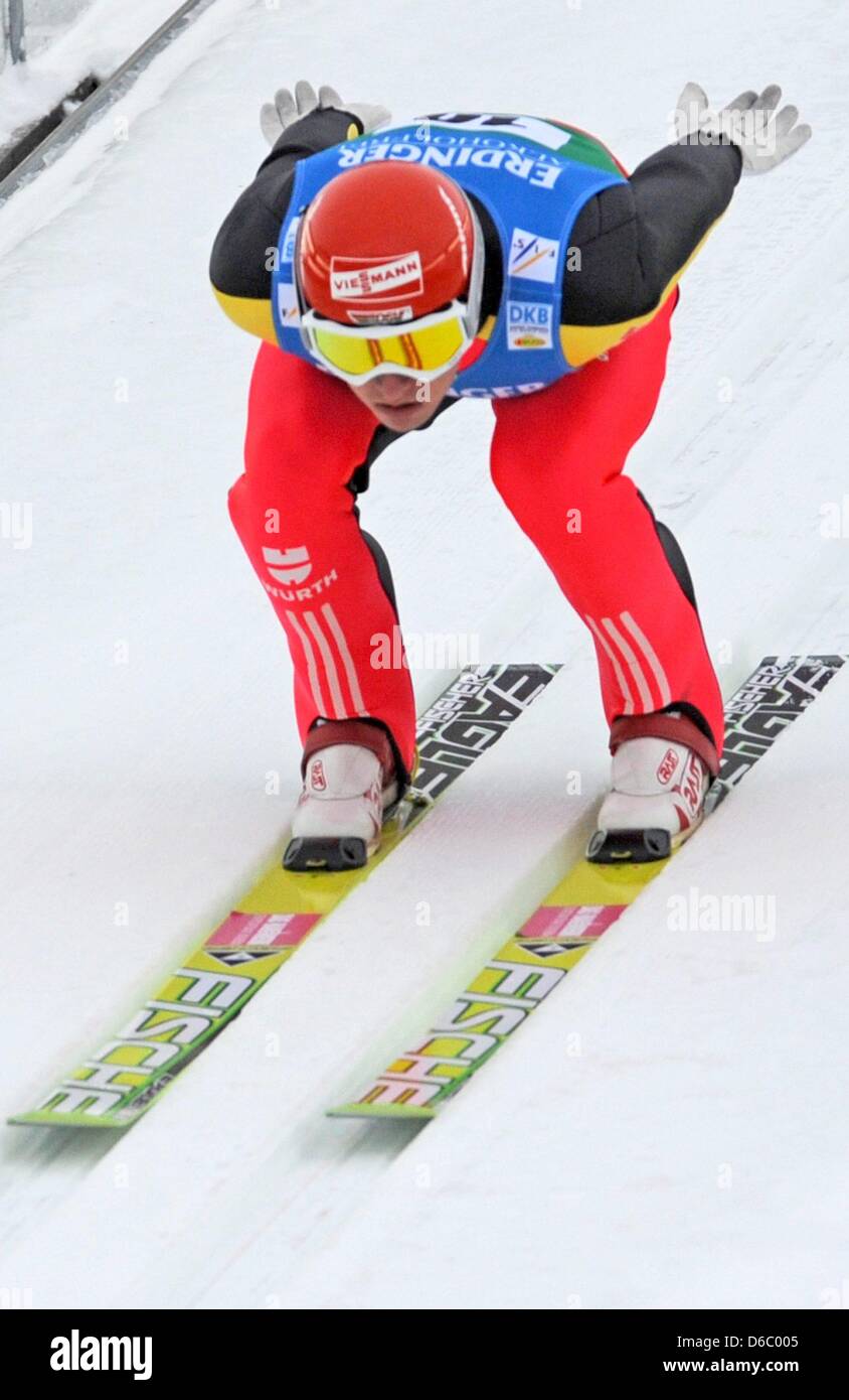 German ski jumper Johannes Rydzek in action in the men's ski jump team ...