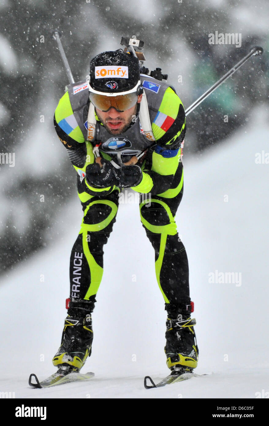 French biathlete Simon Fourcade competes in the men's 10 km sprint ...
