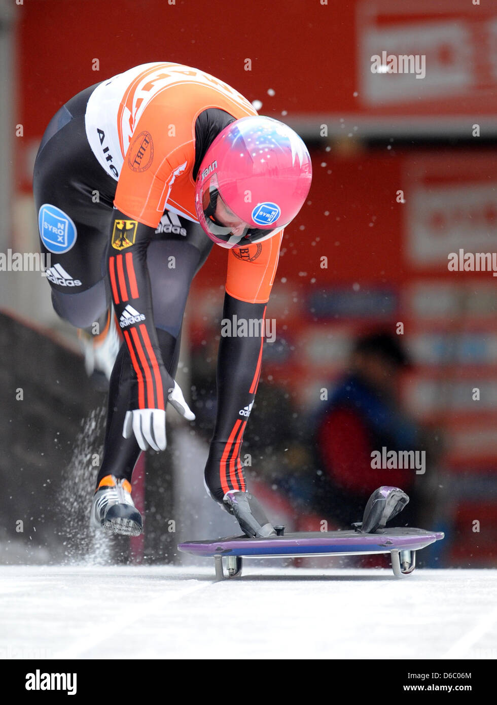 German skeleton pilots Katharina Heinz competes at the skeleton world ...