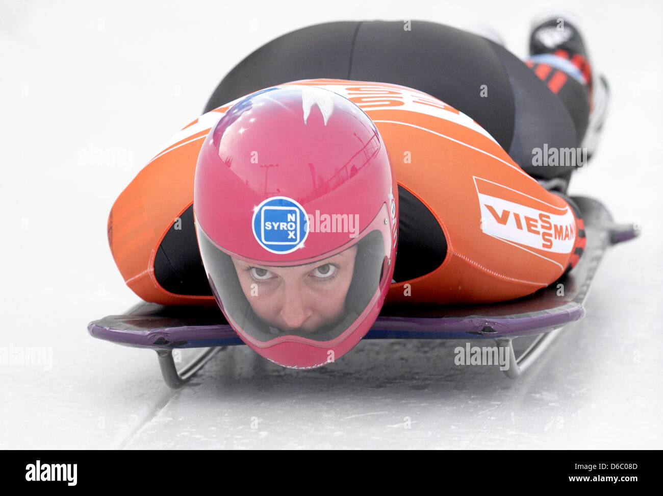 German skeleton pilots Katharina Heinz competes at the skeleton world ...