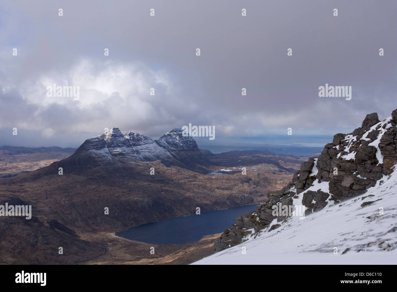 Looking over to the mountain Suilven from the Corbett Canisp ...