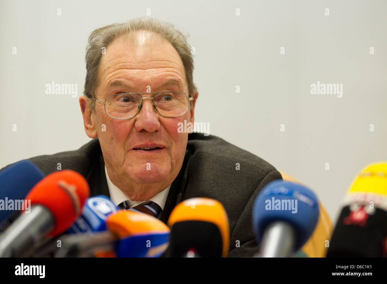 Former Federal Judge Gerhard Schaefer speaks during a press conference ...