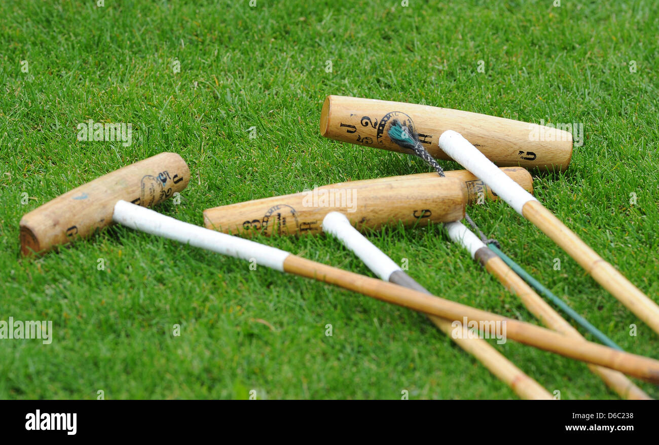 Mallets are seen during the German Polo Championship at the Berlin May ...