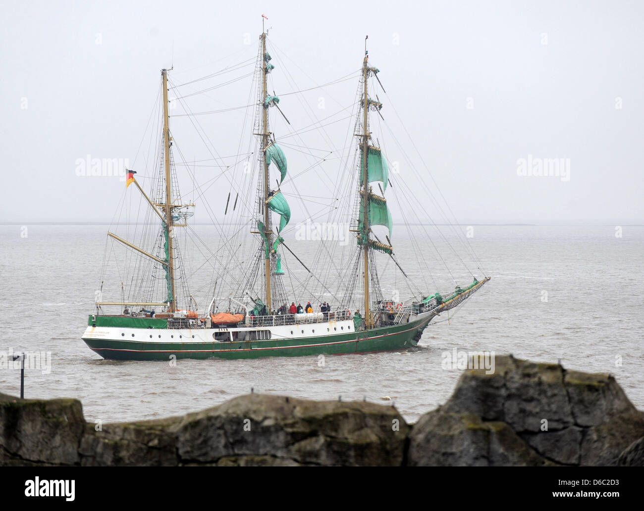 The three masted barque "Alexander von Humboldt" sets sail as it passes ...