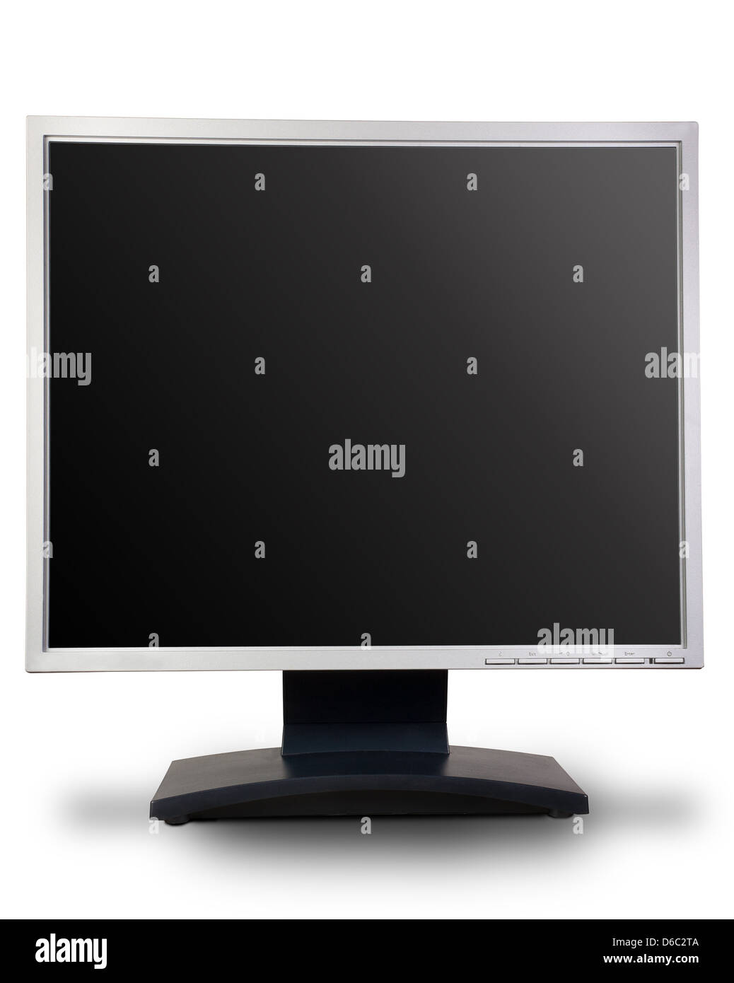One computer LCD monitor with black screen. Isolated over white ...