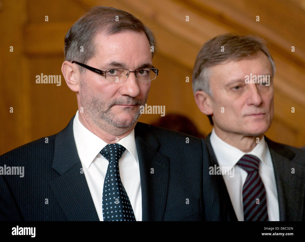 Premier of Brandenburg Matthias Platzeck (L, SPD) and Polish Ambassador ...