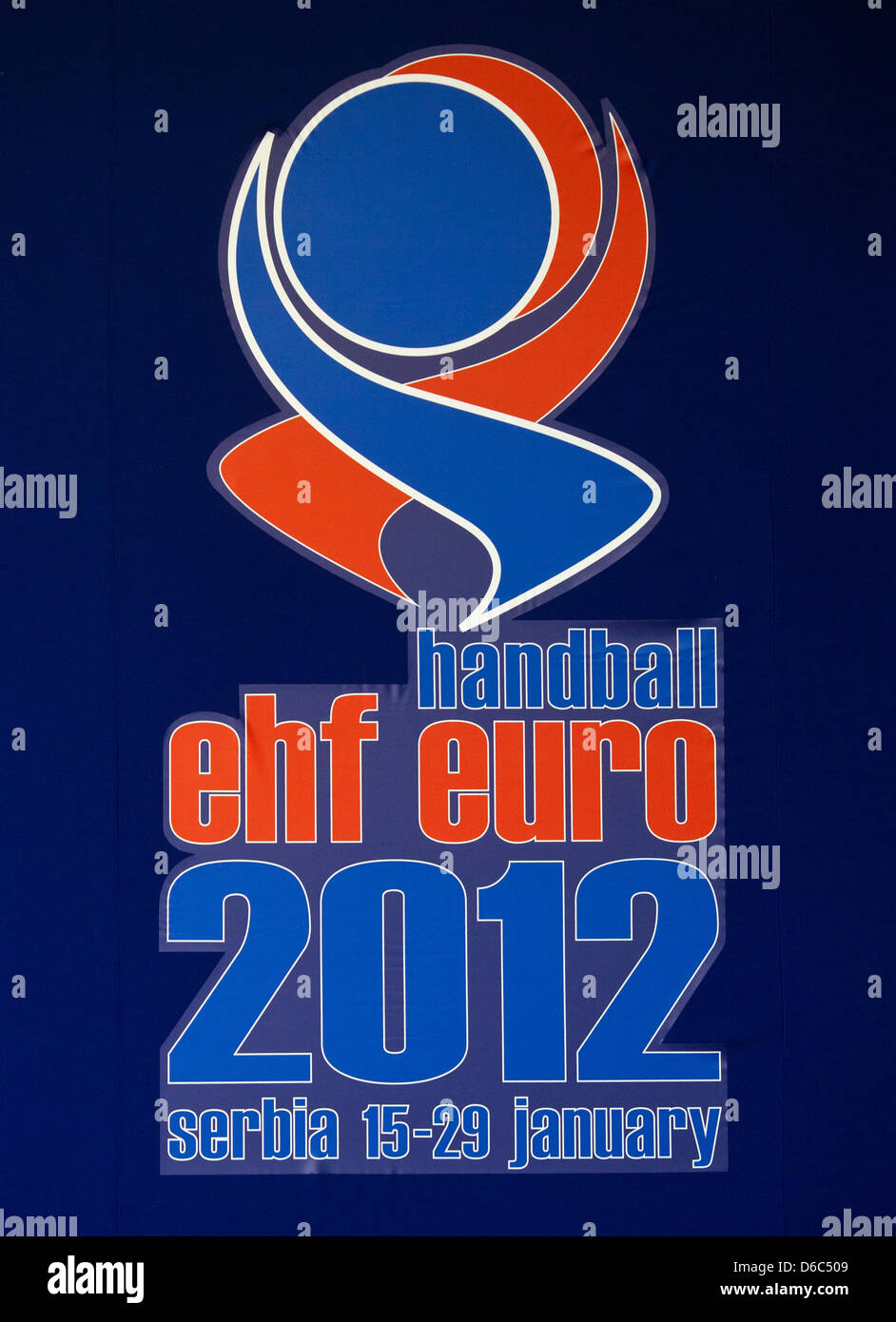 The logo of the European Handball Championships hangs on a wall at Cair ...