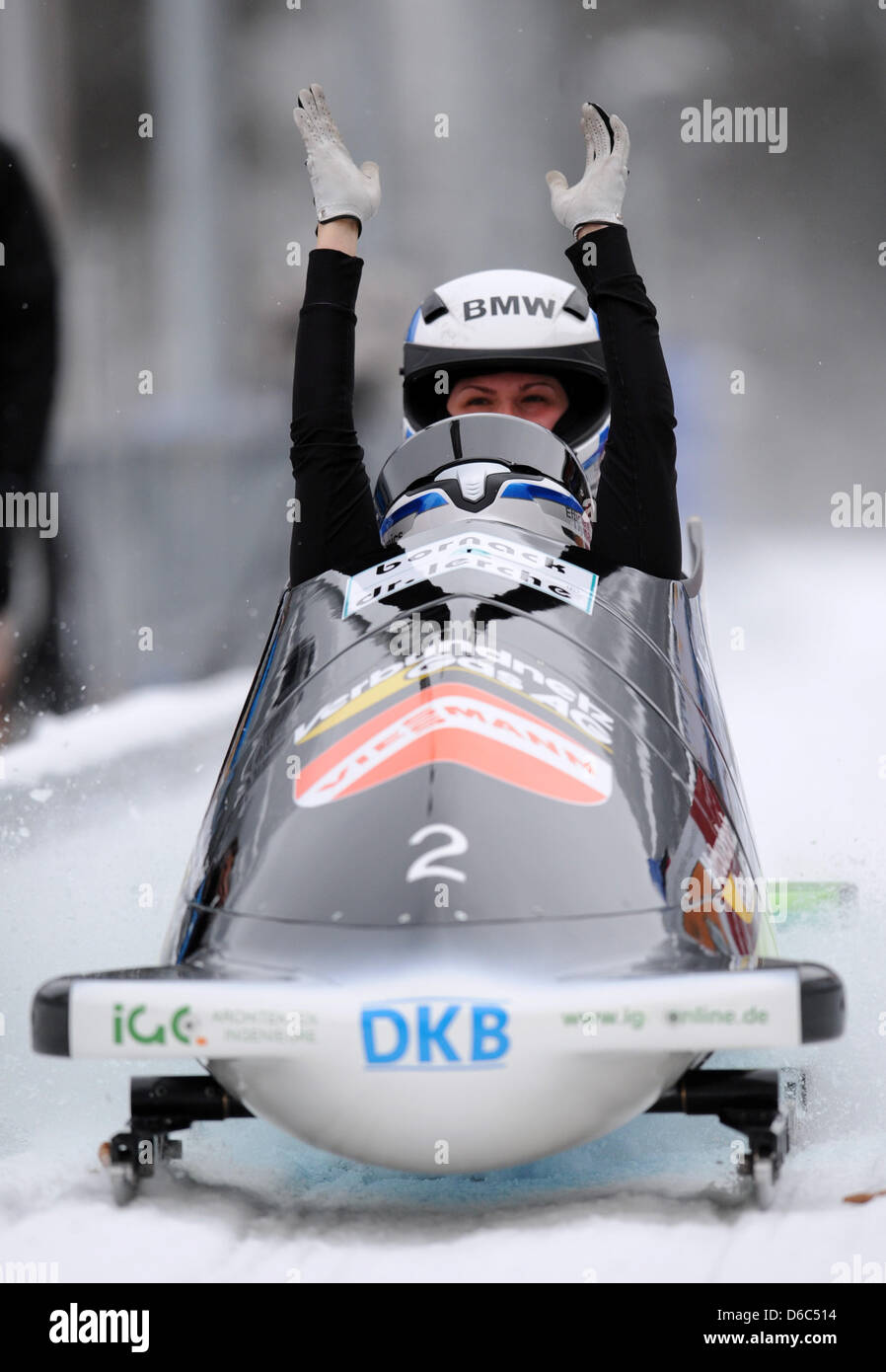 German bobsledders Cathleen Martini and Berit Wiacker arrive at the ...