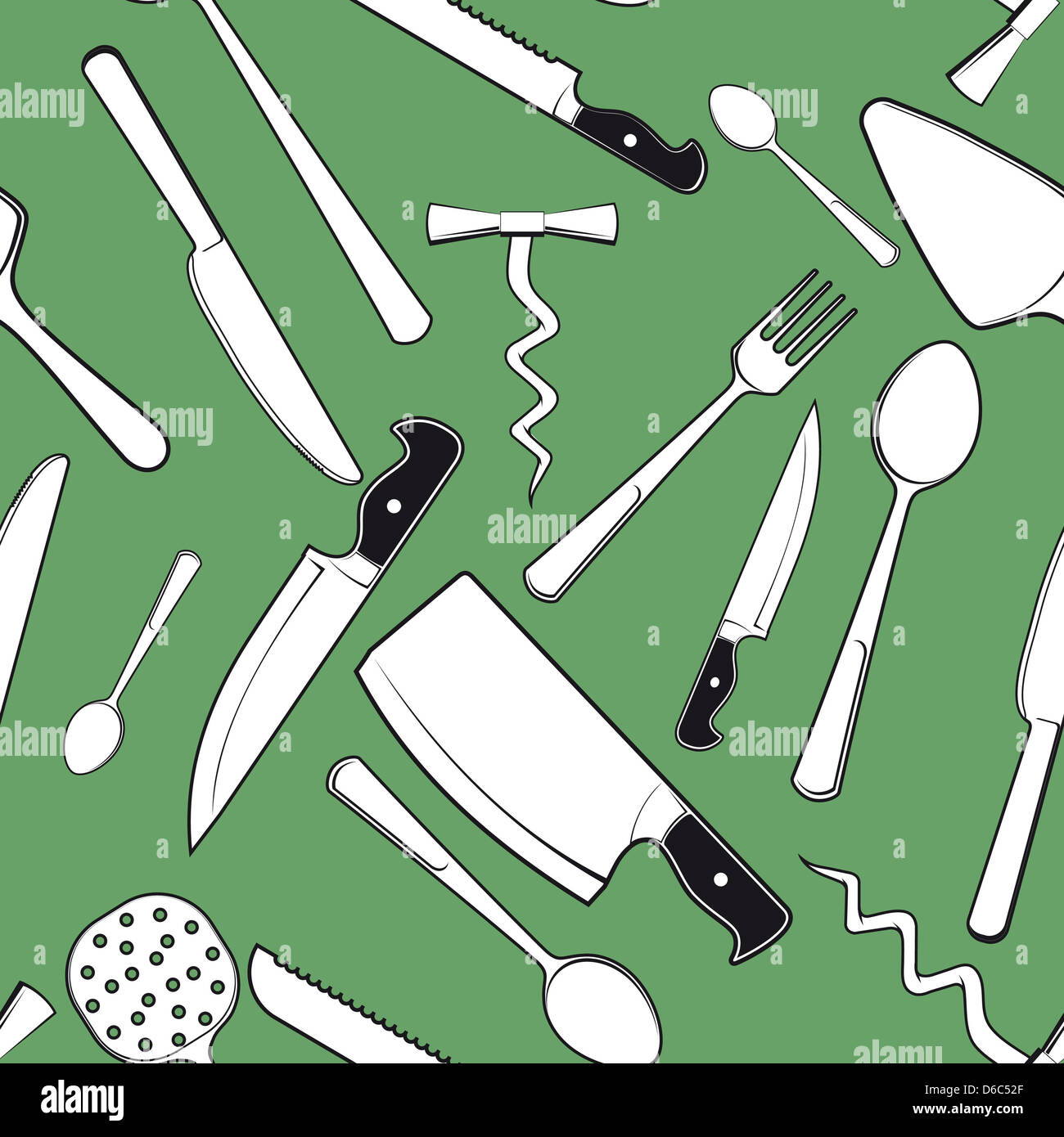 seamless background with antique kitchen utensils and tableware Stock ...