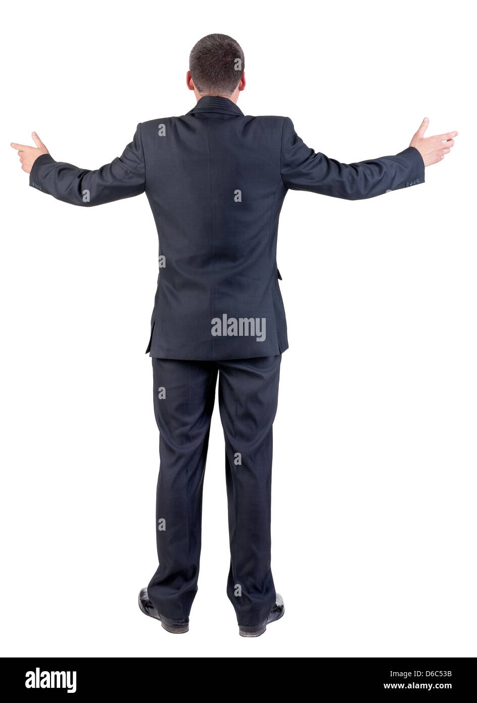 Back view of adult business man. Businessman in black suit. Rear view ...