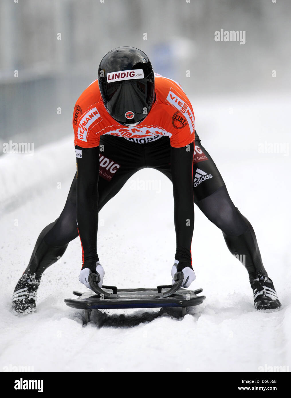 German skeleton pilot Frank Rommel starts a run at the Skeleton World ...