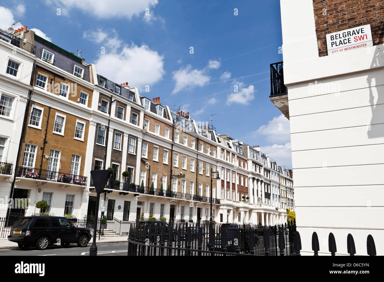 Street view of townhouses in Belgravia, SW1, London, England Stock ...