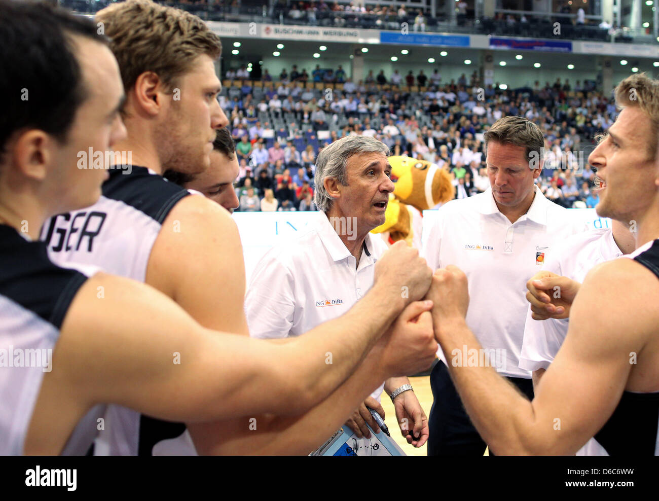 German national basketball coach Svetislav Pesic gives directions ...