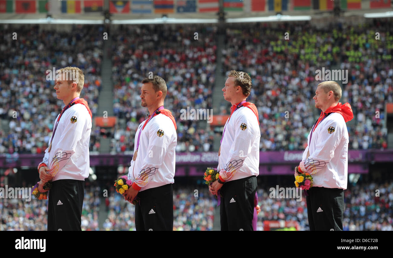 The German relay team Markus Rehm (l-r), Heinrich Popow, David Behre ...