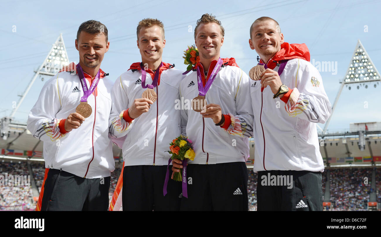 The German relay team Heinrich Popow (l-r), Markus Rehm, David Behre ...