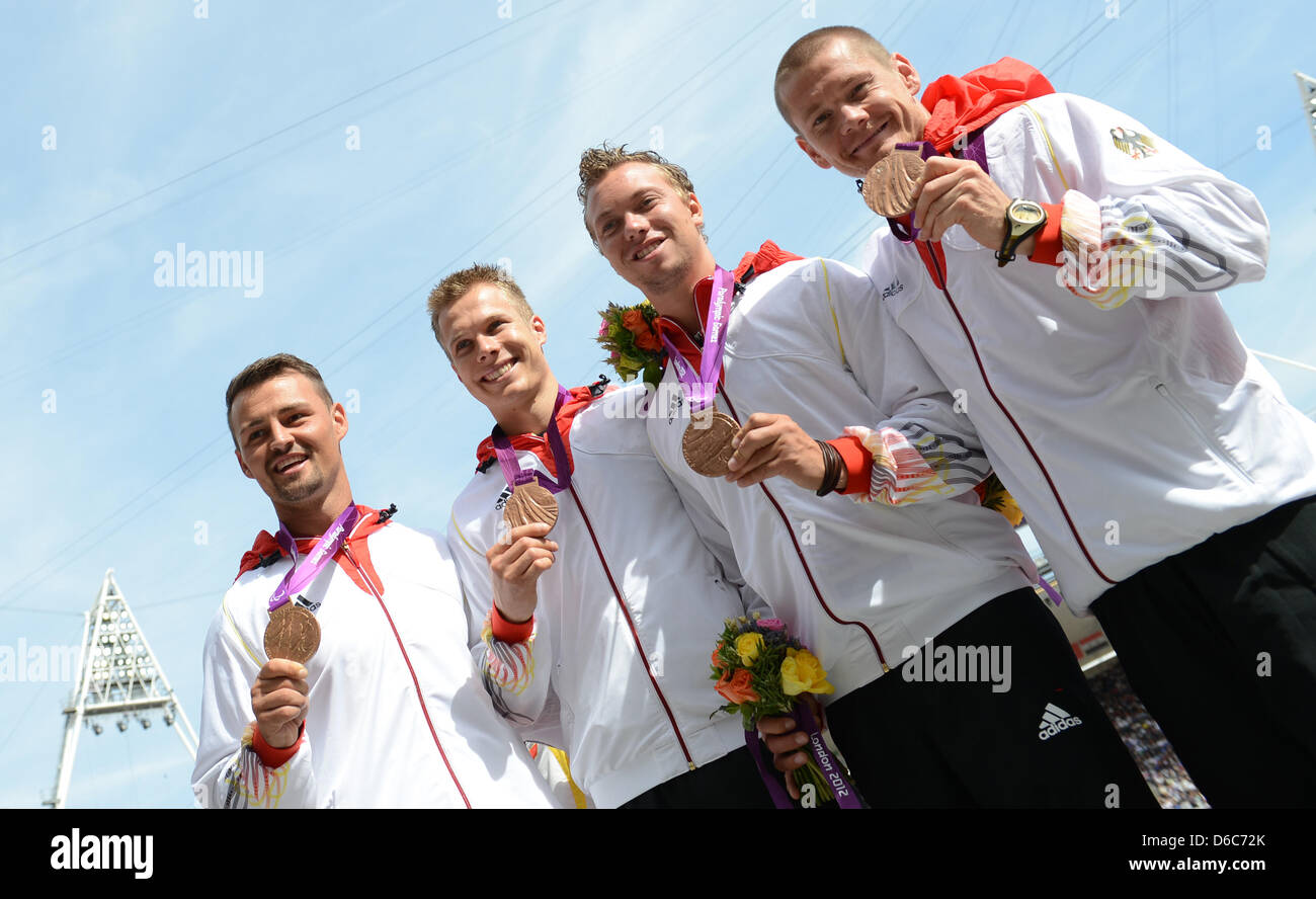 The German relay team Heinrich Popow (l-r), Markus Rehm, David Behre ...